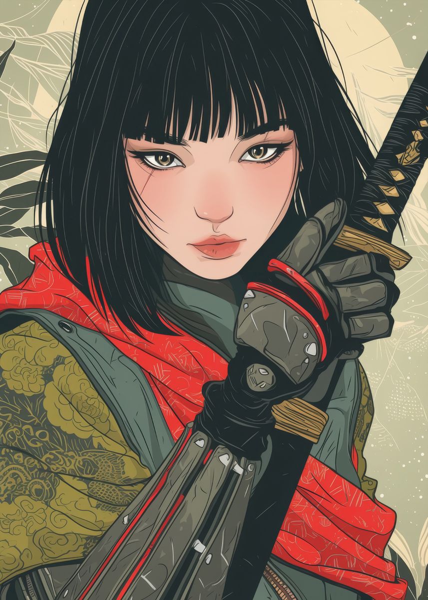 'Anime Cyberpunk Samurai Woman' Poster, picture, metal print, paint by ...