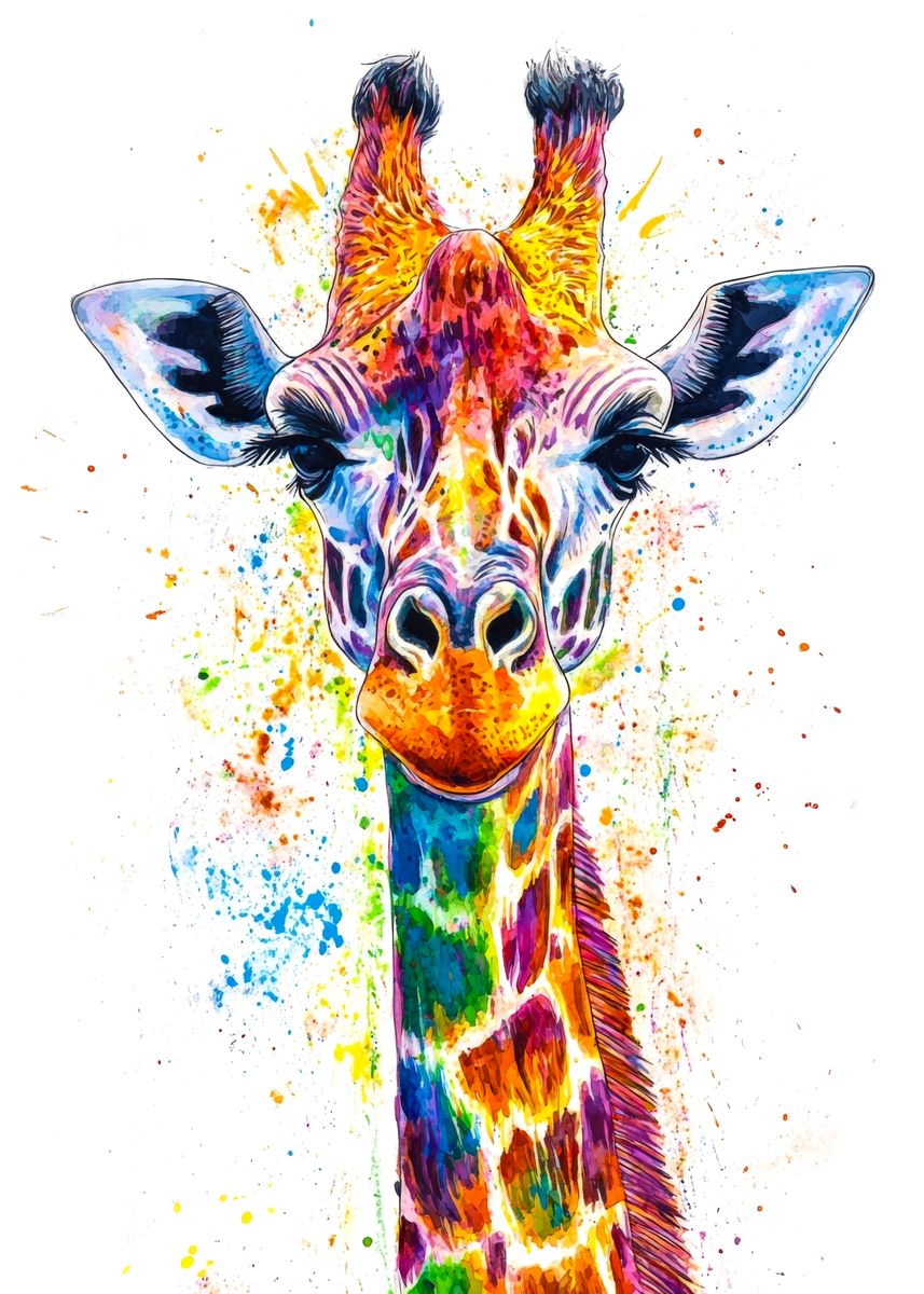 'Colorful Giraffe Portrait' Poster, picture, metal print, paint by ...