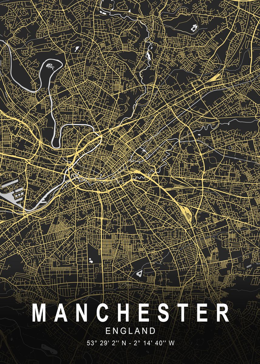 'Manchester Silver Map' Poster, picture, metal print, paint by ...