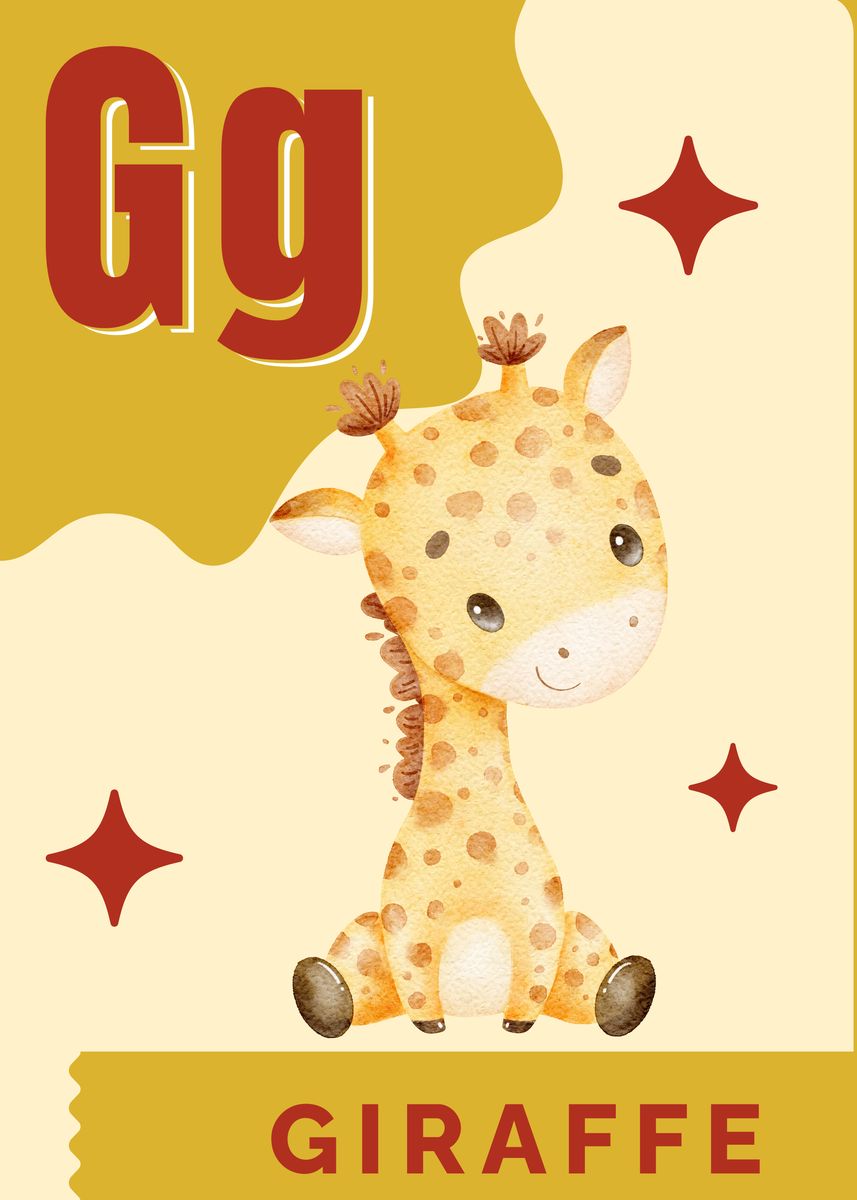 'Giraffe Alphabet Flashcard' Poster, picture, metal print, paint by ...
