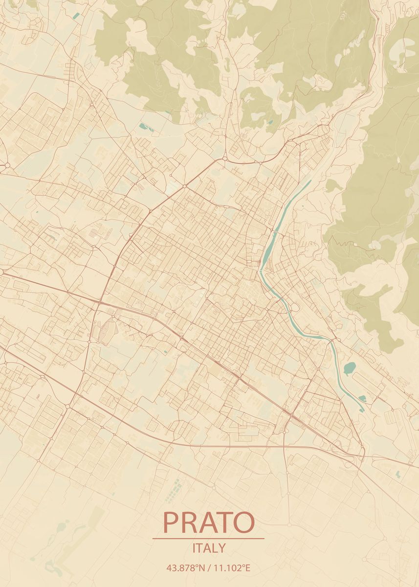 'Prato Italy Vintage Style City Map' Poster, picture, metal print ...