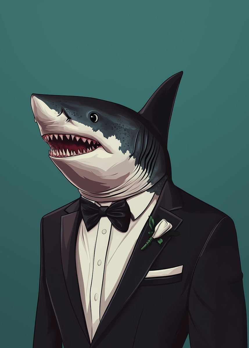 'Shark in Tuxedo' Poster, picture, metal print, paint by Toko Diwan ...