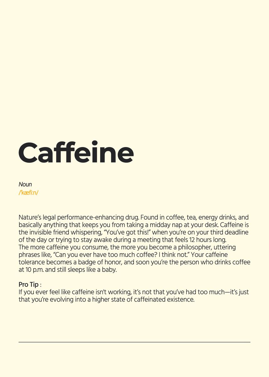 'Caffeine Definition' Poster, picture, metal print, paint by Mr Penguin ...