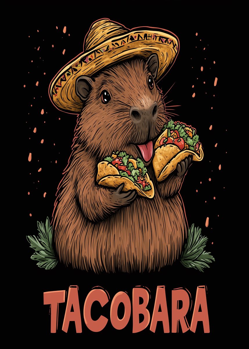 'Capybara Taco' Poster, picture, metal print, paint by Toko Diwan ...