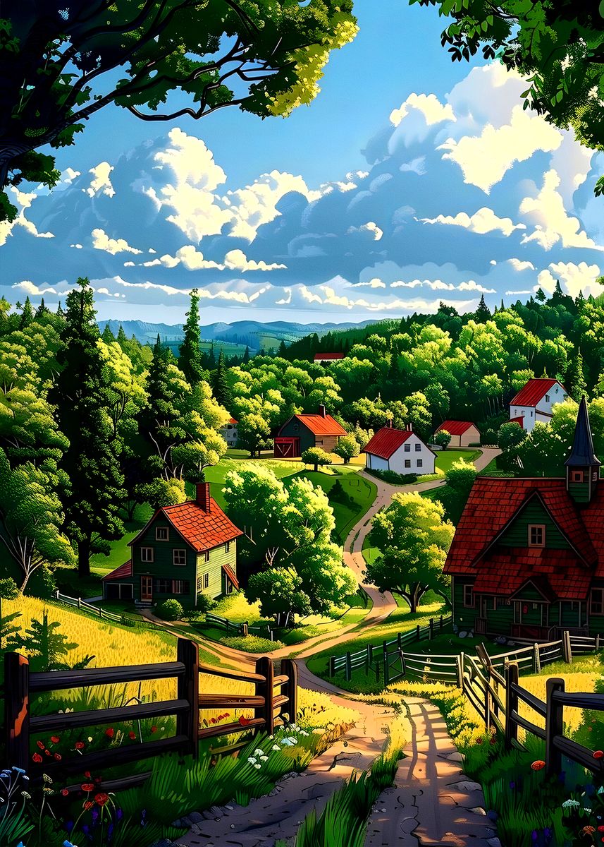 'Countryside Village' Poster, picture, metal print, paint by tra avis ...