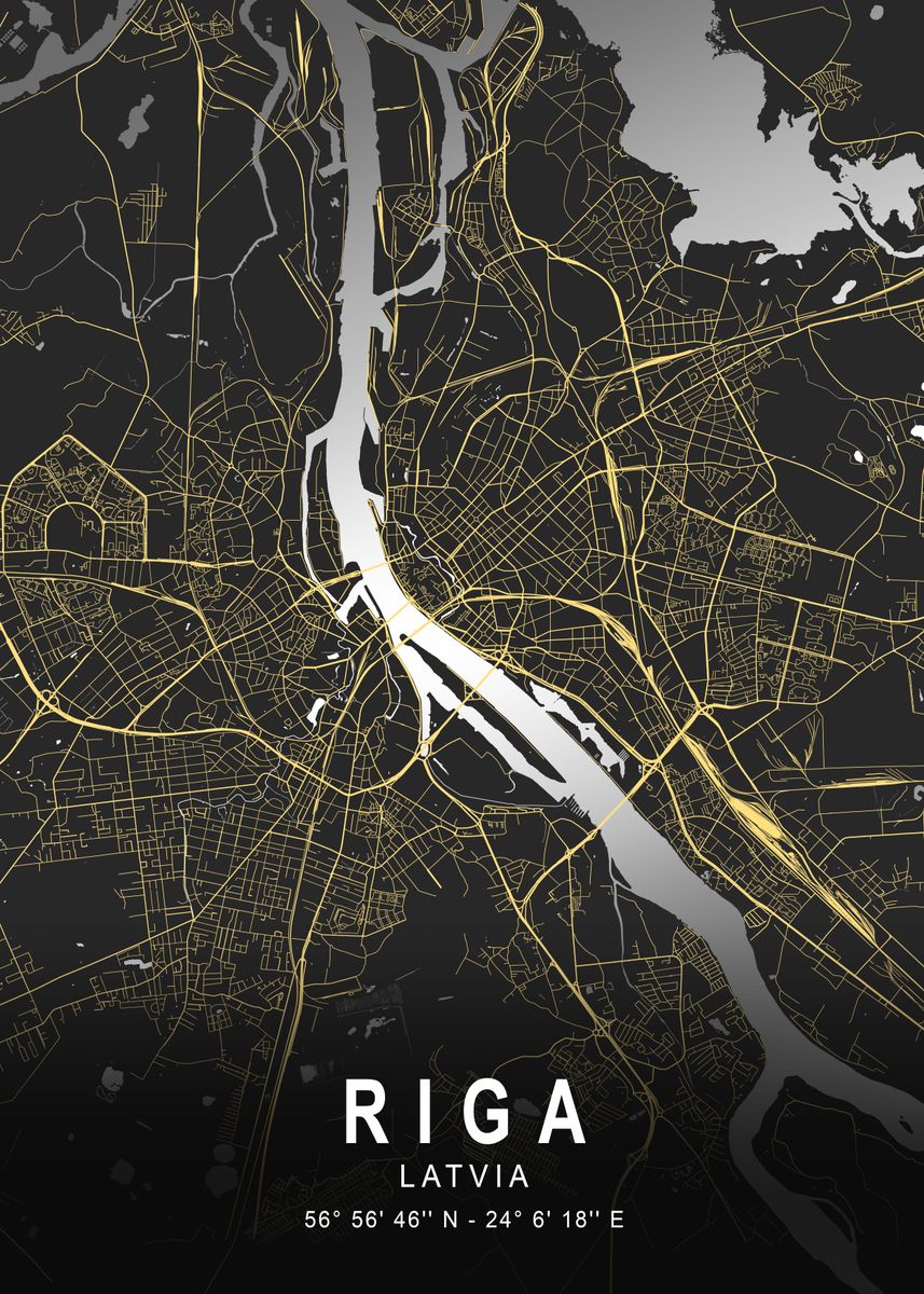 'Riga Silver Map' Poster, picture, metal print, paint by DesignerMind | Displate