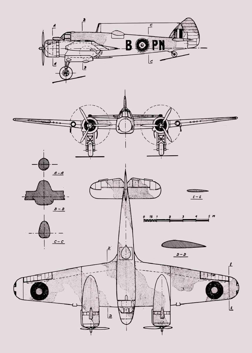 'Bristol Beaufighter Blueprint' Poster, picture, metal print, paint by ...
