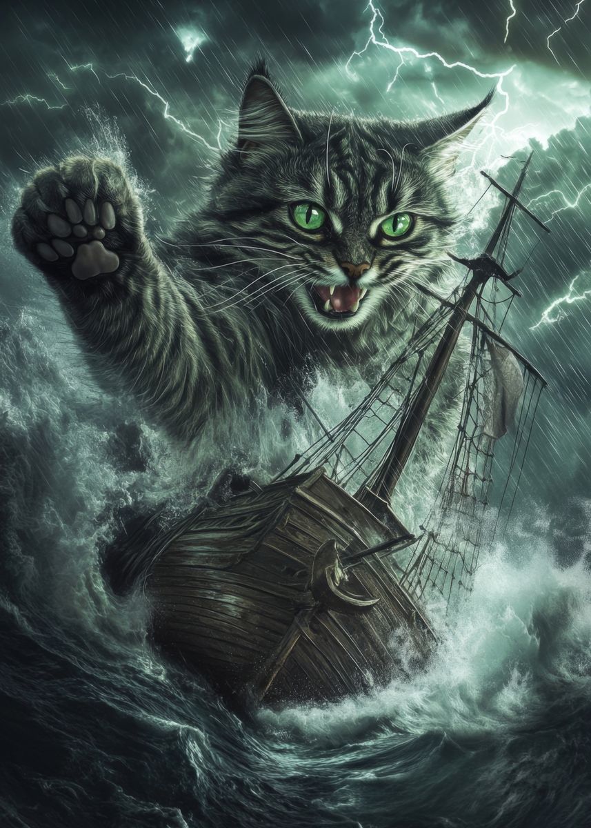 'Cat Storm Ship' Poster, picture, metal print, paint by Byrdyak | Displate