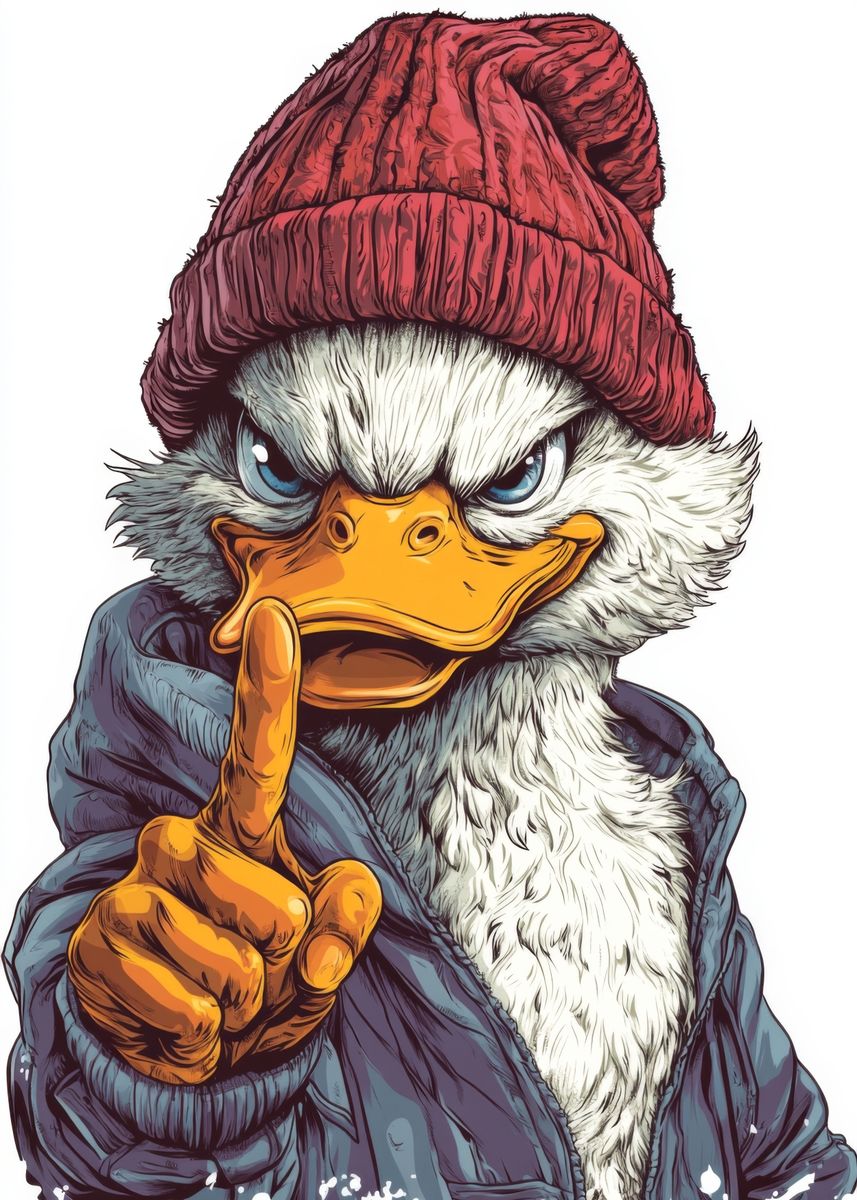 'Duck in Beanie' Poster, picture, metal print, paint by Byrdyak | Displate