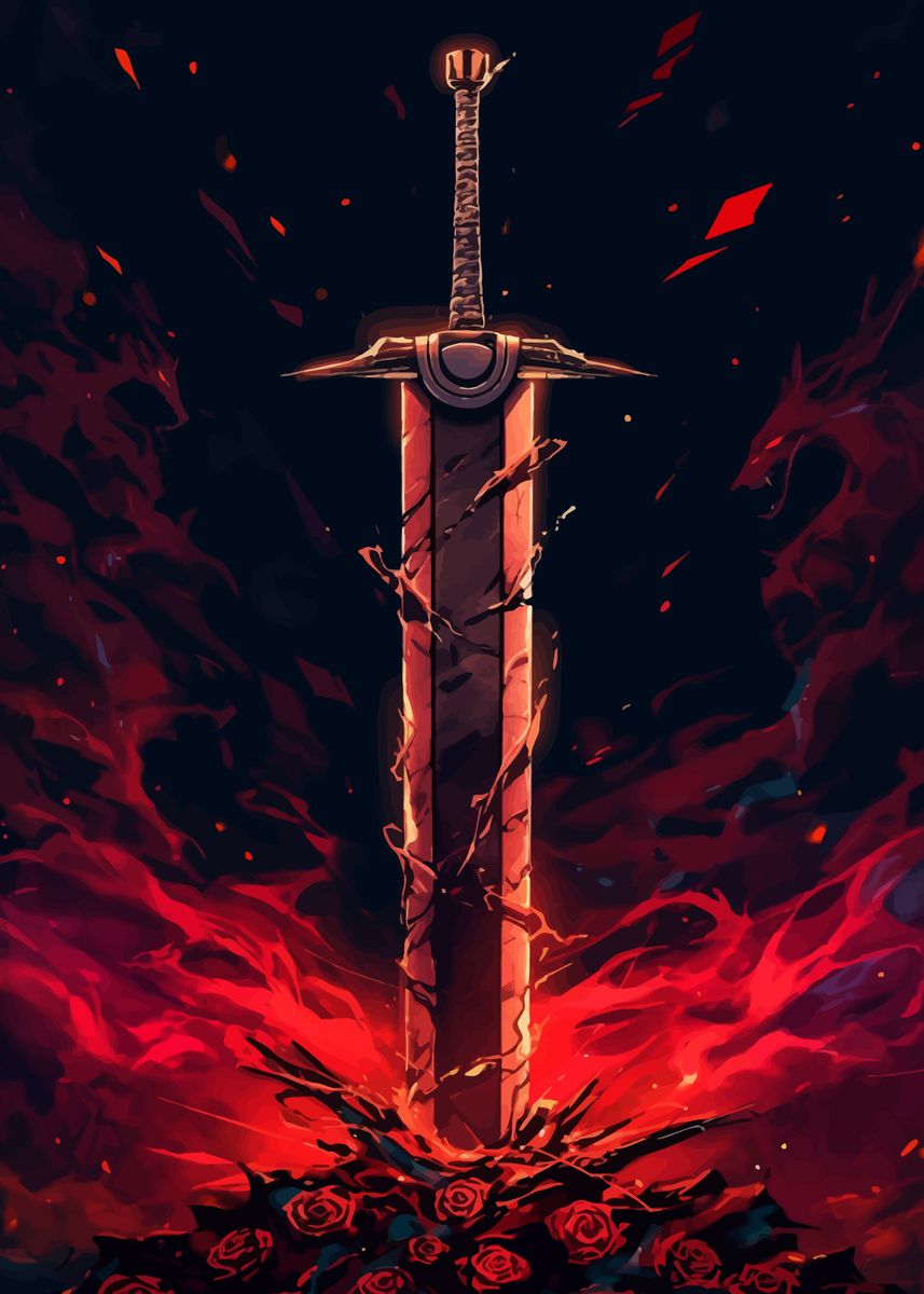 'Crimson Sword of Fire' Poster, picture, metal print, paint by MIROKU ...