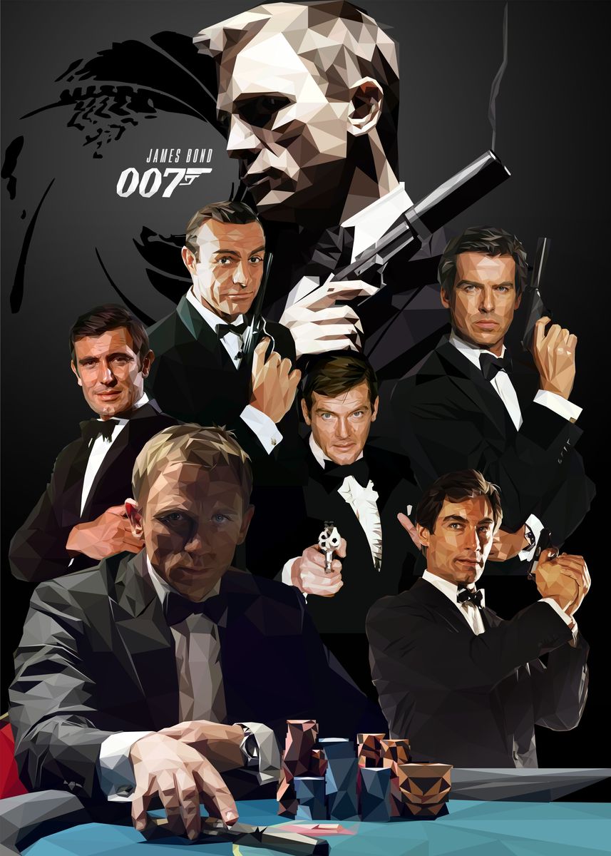 'James Bond 007 Collage' Poster, picture, metal print, paint by Lowpoly ...