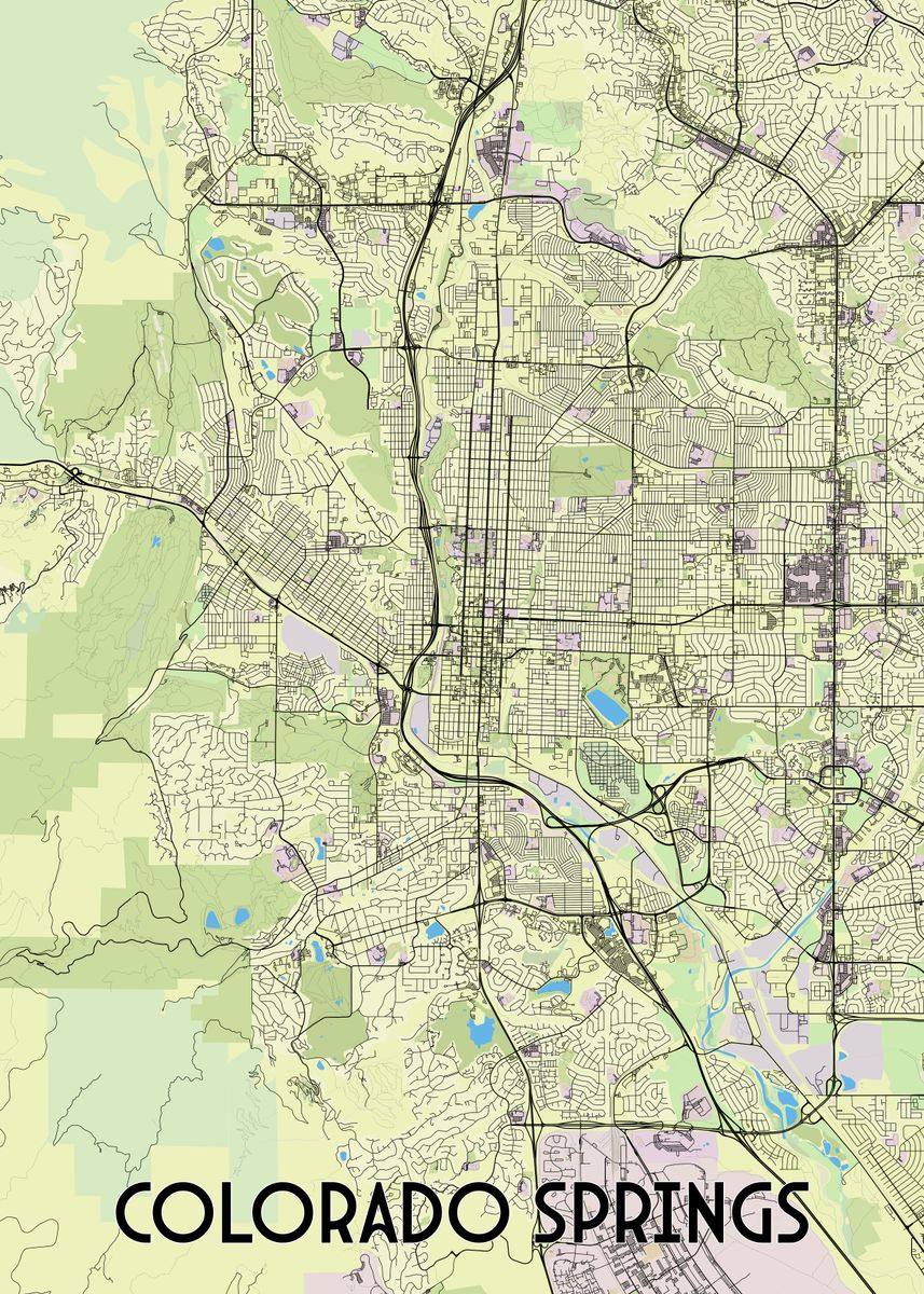 'Colorado Springs City Map' Poster, picture, metal print, paint by Sam ...