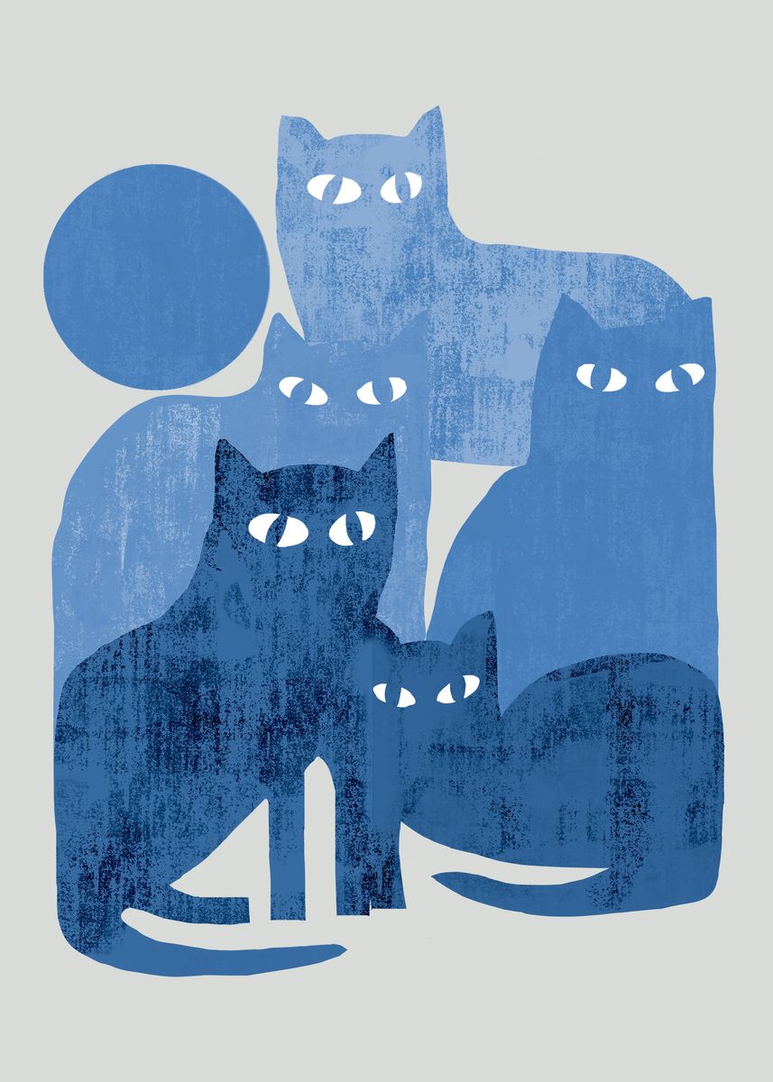 'Blue Cat Silhouettes' Poster, picture, metal print, paint by Elan ...