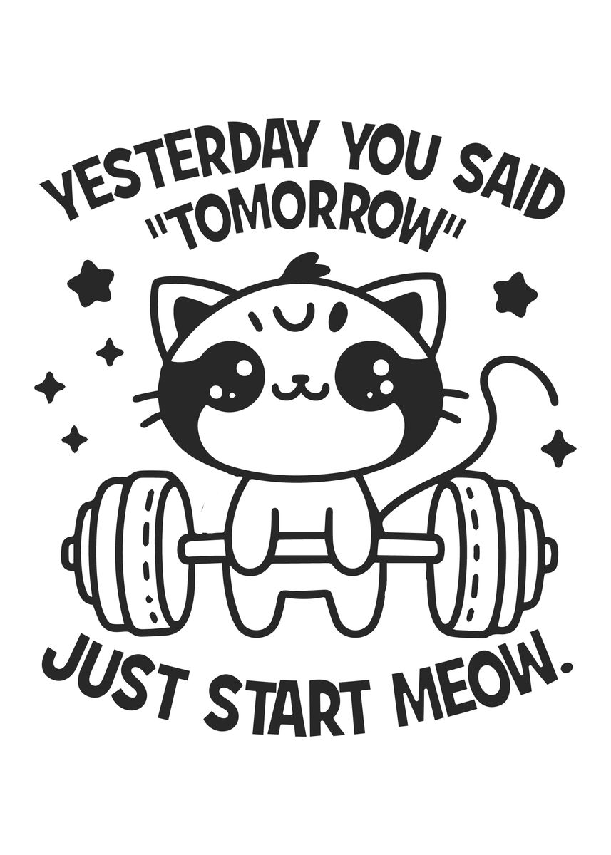 'Workout Right Meow, Cute Gym Cat Motivational' Poster, picture, metal ...