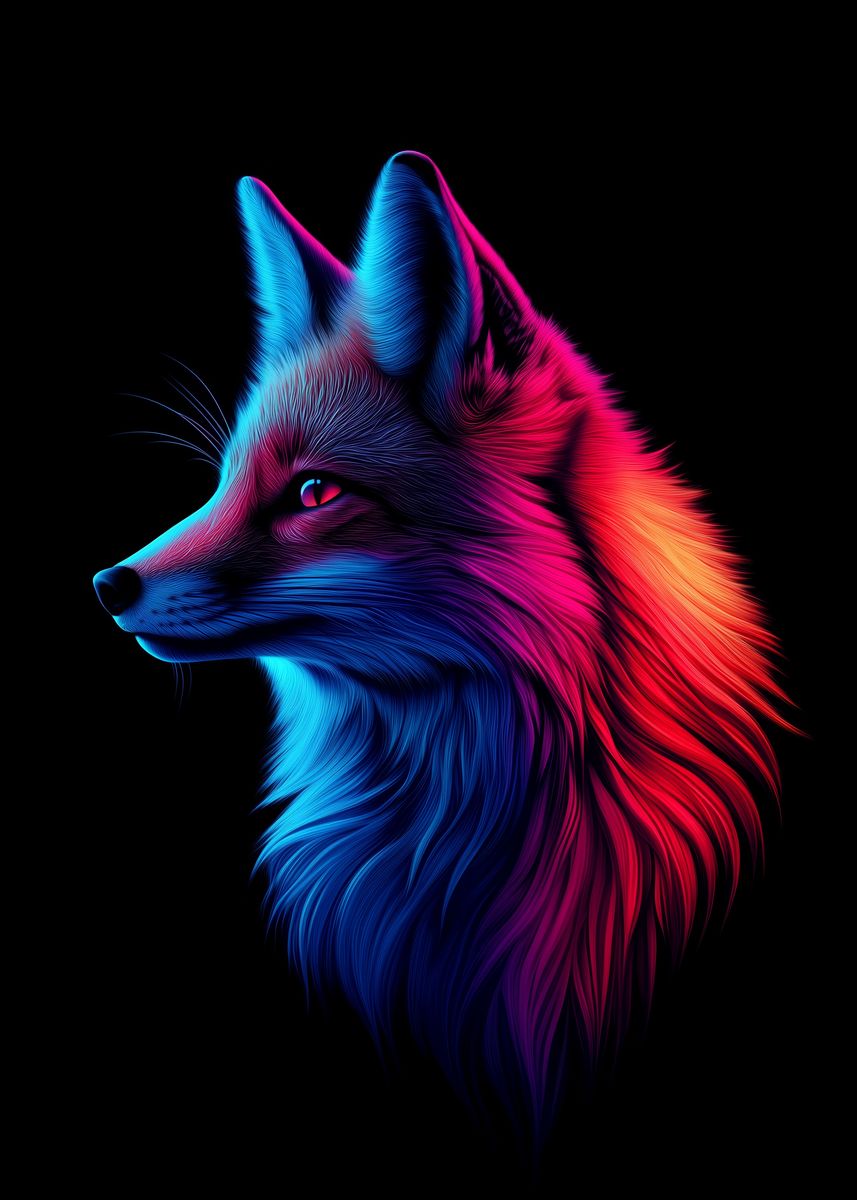 'NEON FOX' Poster, picture, metal print, paint by Desiree Arzic | Displate