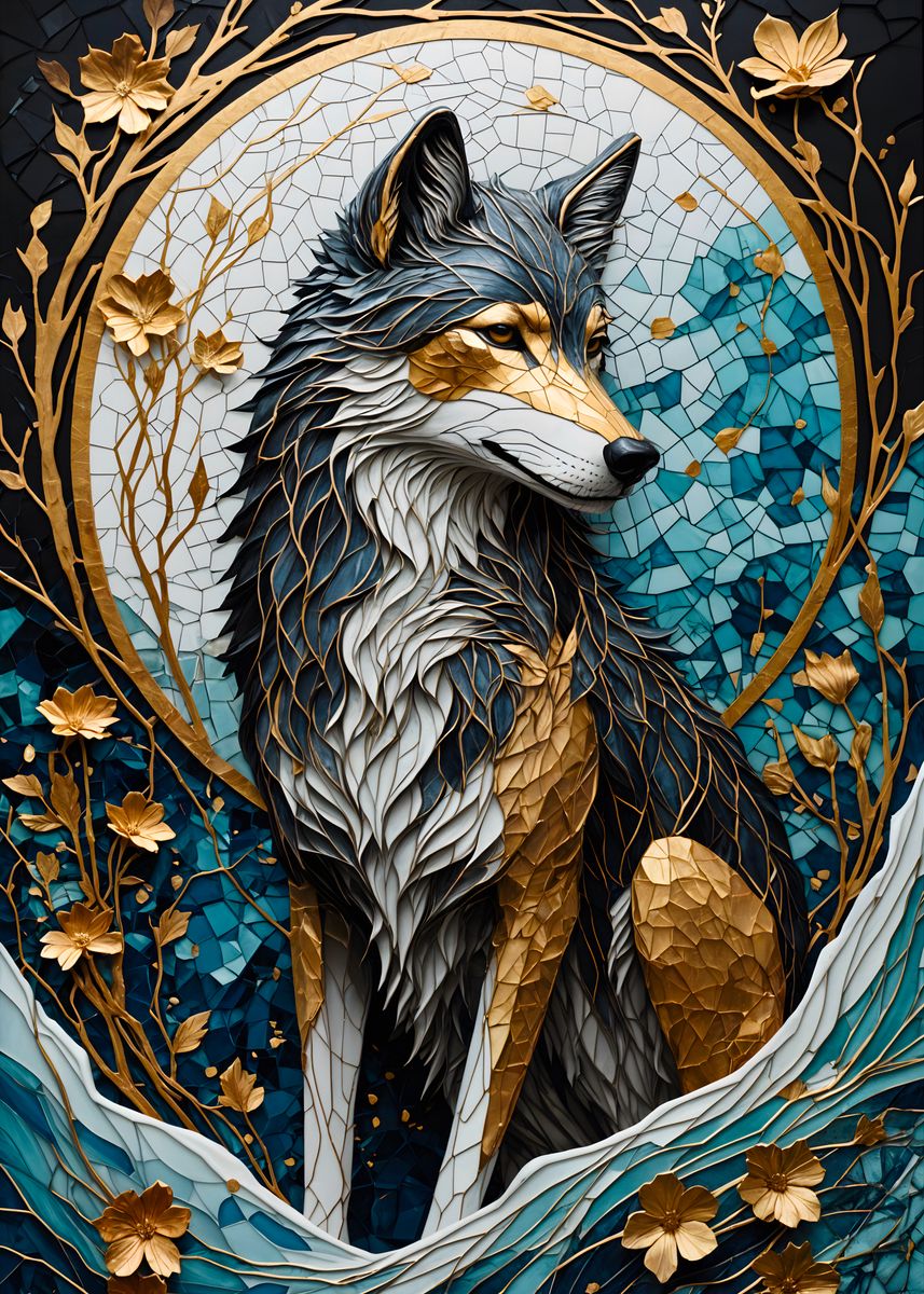 'Wolf Gold Kintsugi' Poster, picture, metal print, paint by Illust Artz ...