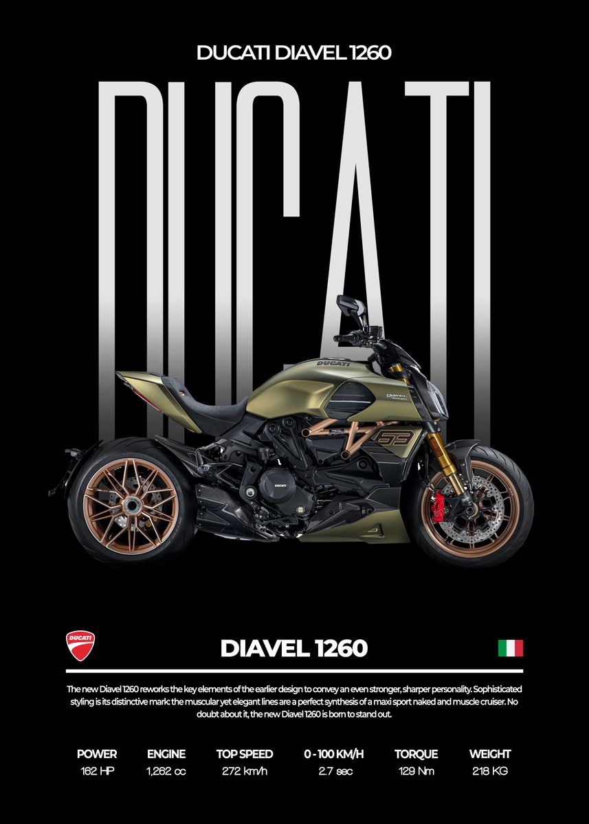 'Ducati Diavel 1260 Motorcycle' Poster, picture, metal print, paint by ...