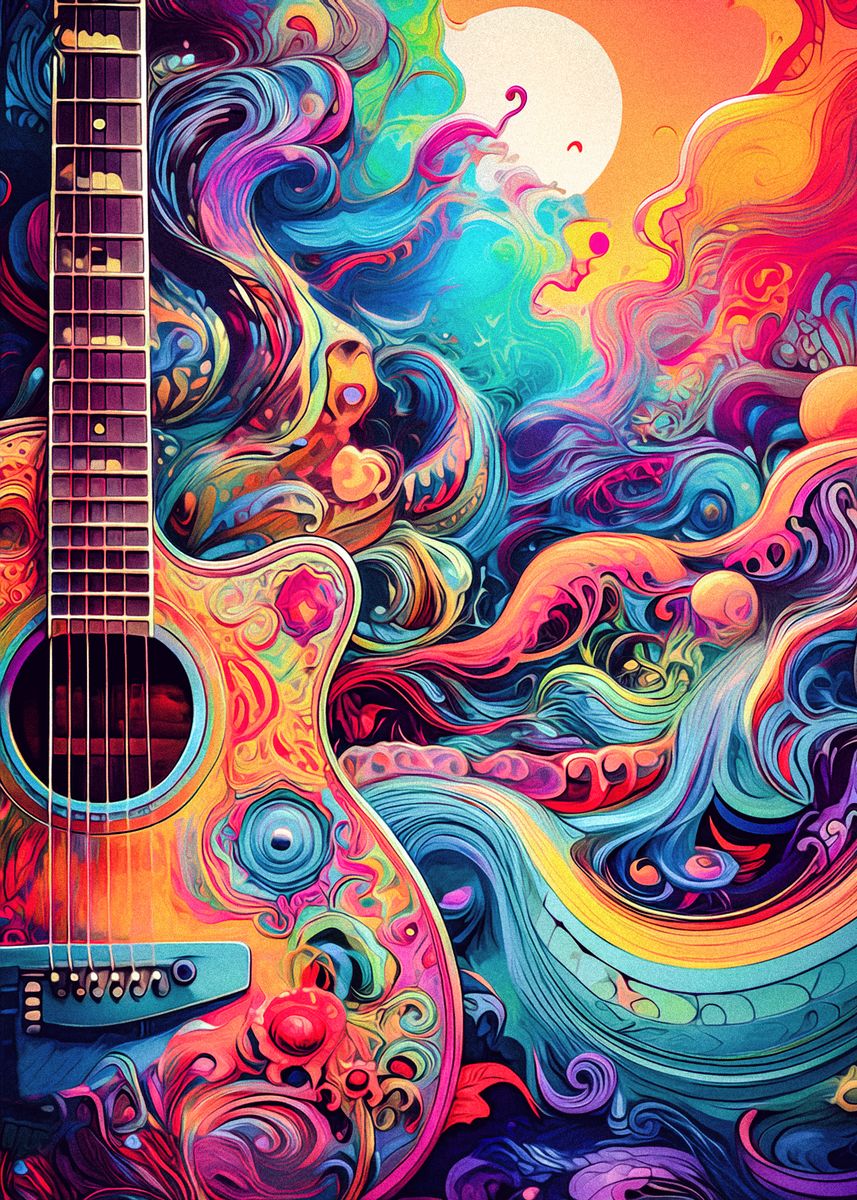 'Abstract Guitar Art psychedelic' Poster, picture, metal print, paint ...