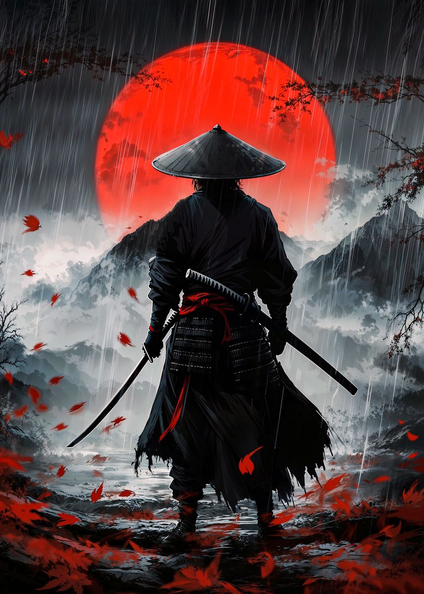 'Samurai Under Blood Moon' Poster, picture, metal print, paint by Pop ...