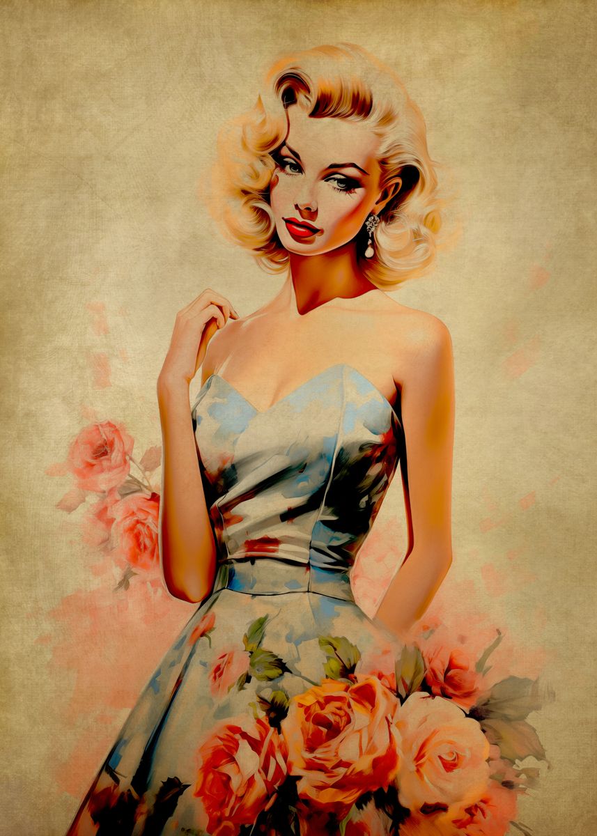 'Vintage Pinup Girl No12' Poster, picture, metal print, paint by Boot ...
