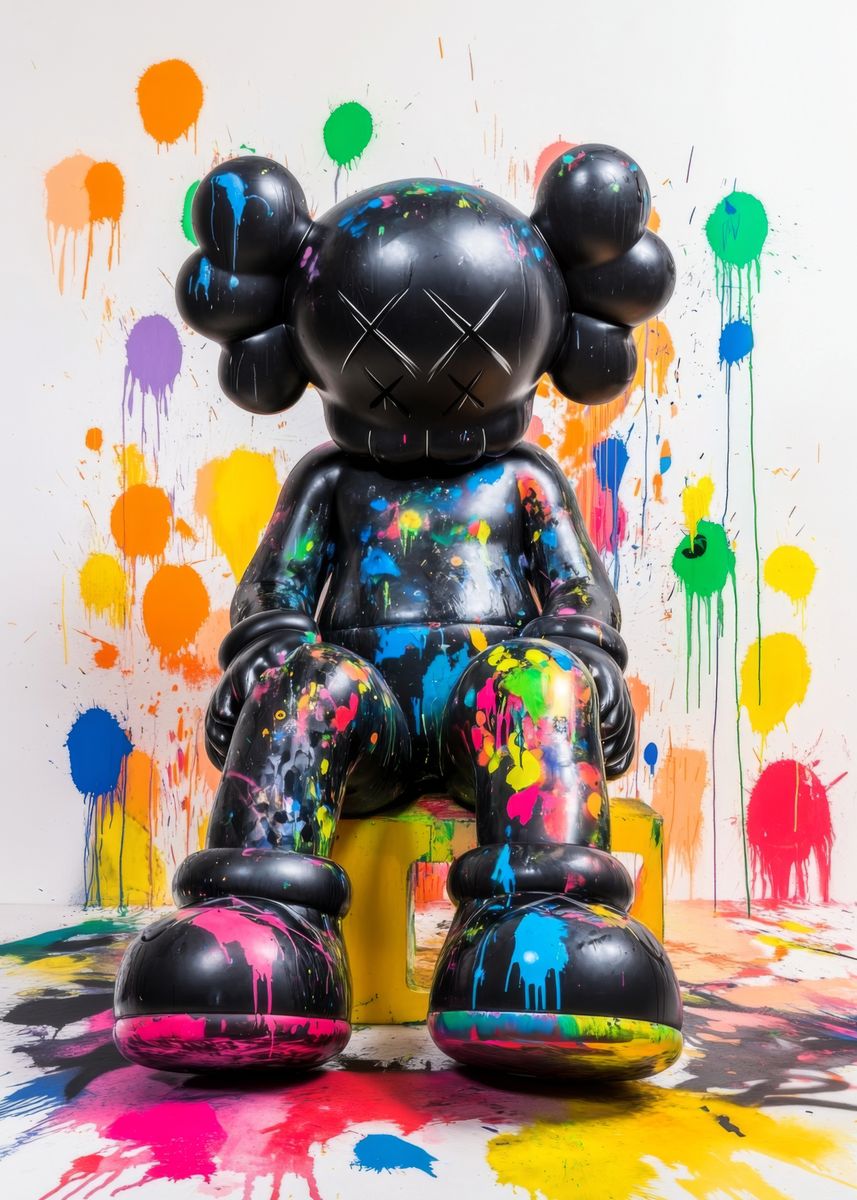'KAWS Figure with Paint Splatter' Poster, picture, metal print, paint ...
