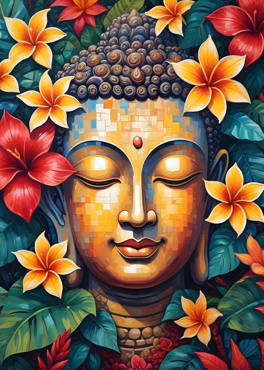 'Colorful Vibrant Buddha Pixel Art' Poster, picture, metal print, paint ...
