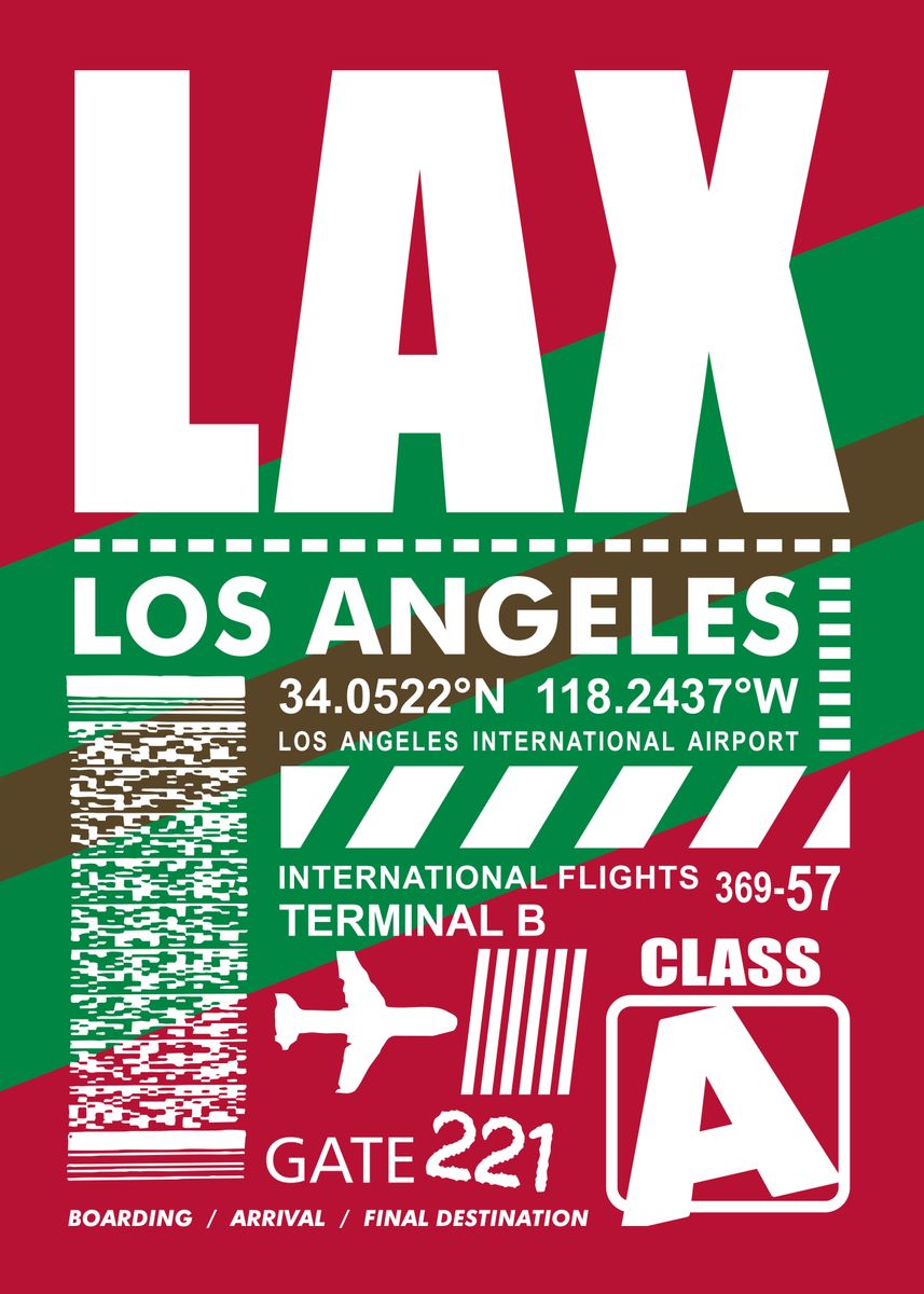 'LAX Los Angeles Airport Poster Boarding Pass' Poster, picture, metal ...