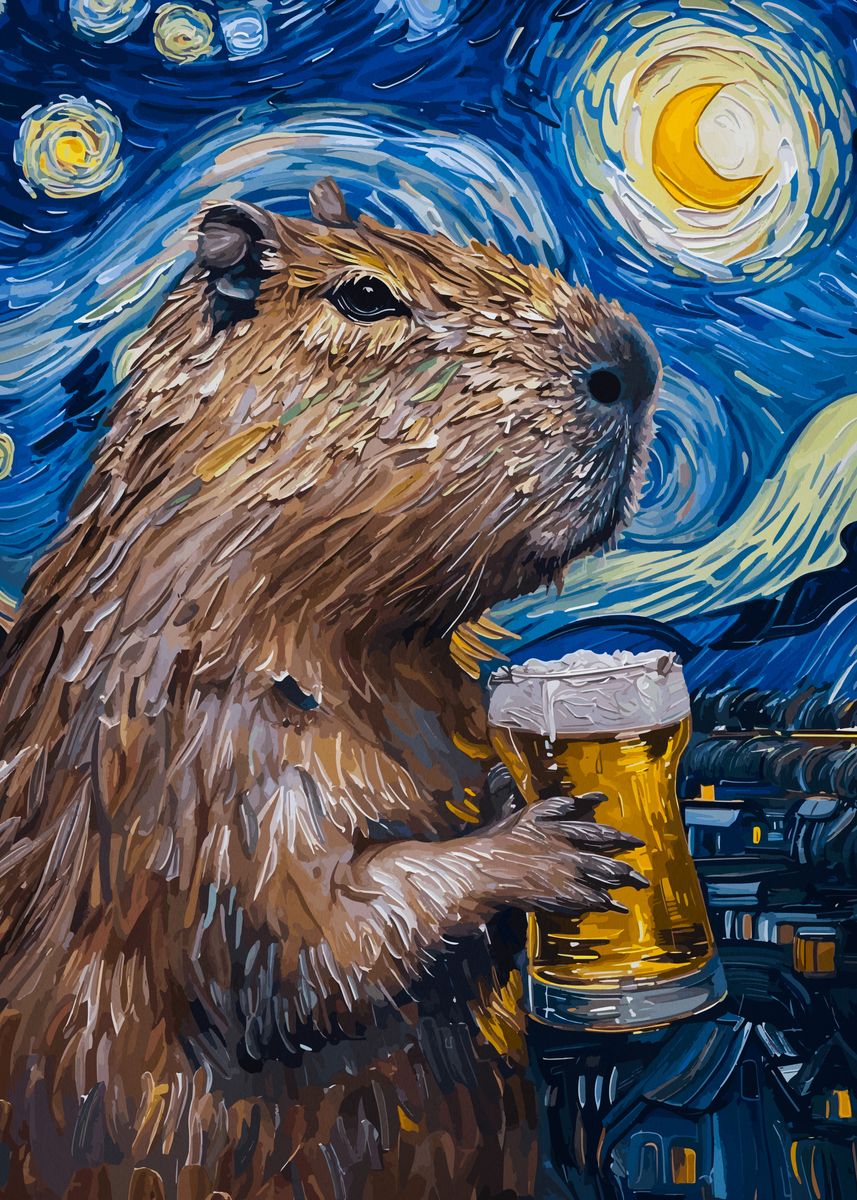 'Capybara Starry Night' Poster, picture, metal print, paint by Akaash ...