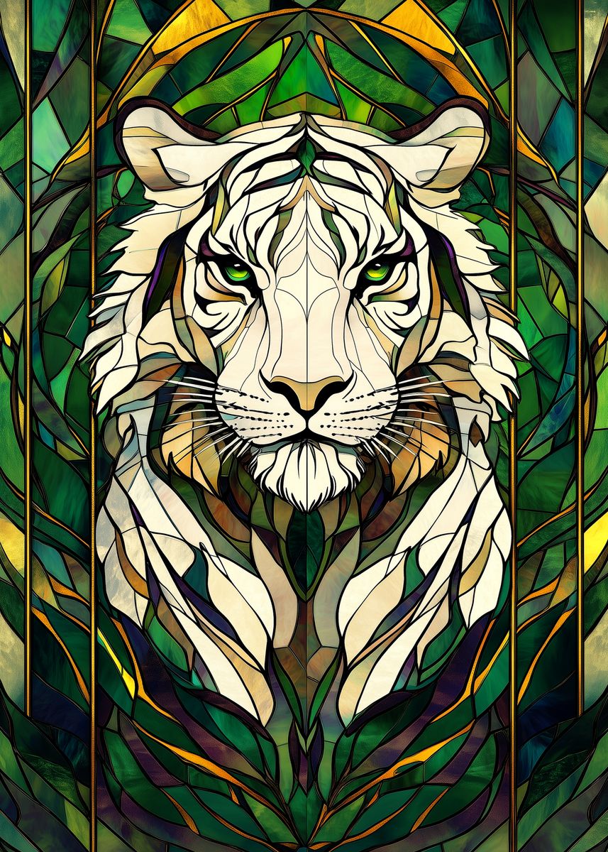 'Stained Glass Tiger' Poster, picture, metal print, paint by | Displate
