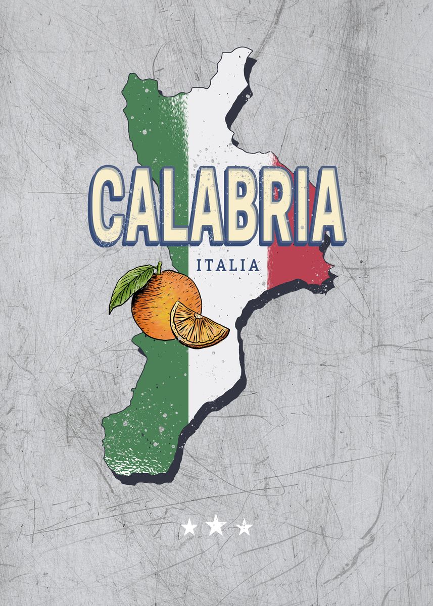 'Calabria Italy Vintage Map' Poster, picture, metal print, paint by ...