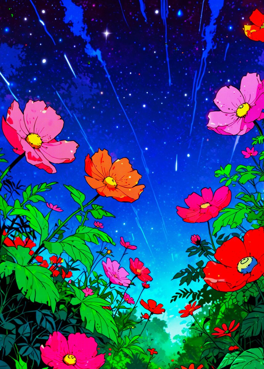 'Night Sky Flowers' Poster, picture, metal print, paint by Savinda ...