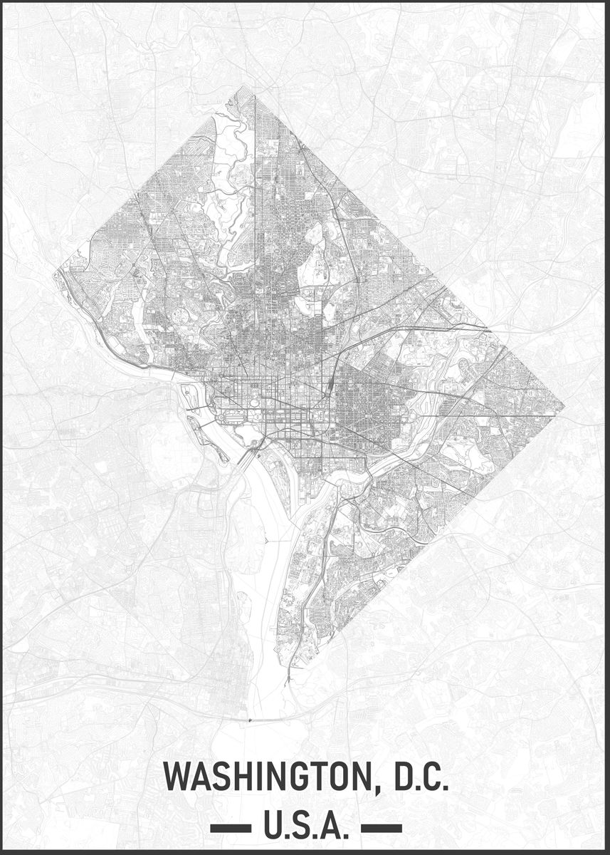 'Washington D.C. Map - Minimalist - Portrait' Poster, picture, metal ...