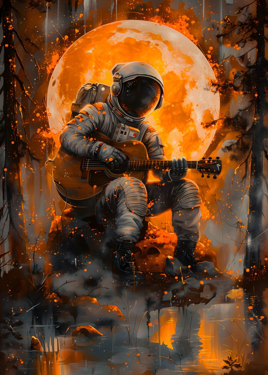 'Astronaut Playing Guitar' Poster, picture, metal print, paint by ...