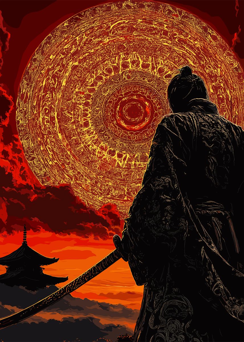 'Samurai and the Celestial Orb' Poster, picture, metal print, paint by ...