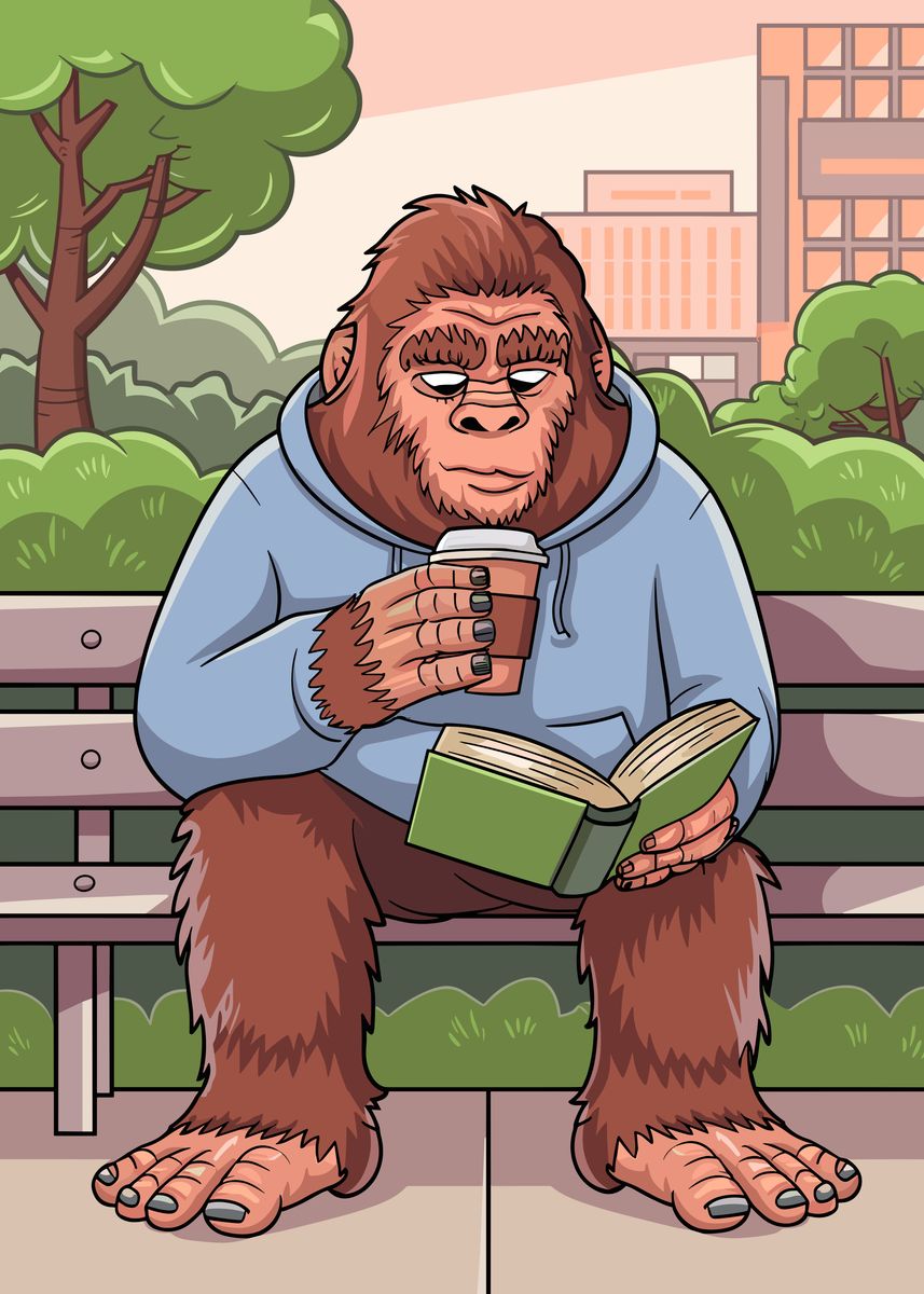 'Bigfoot Reading in the Park' Poster, picture, metal print, paint by ...