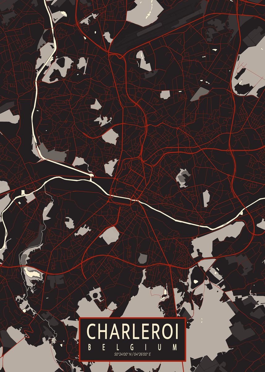 'Charleroi City Map' Poster, picture, metal print, paint by deMAP ...