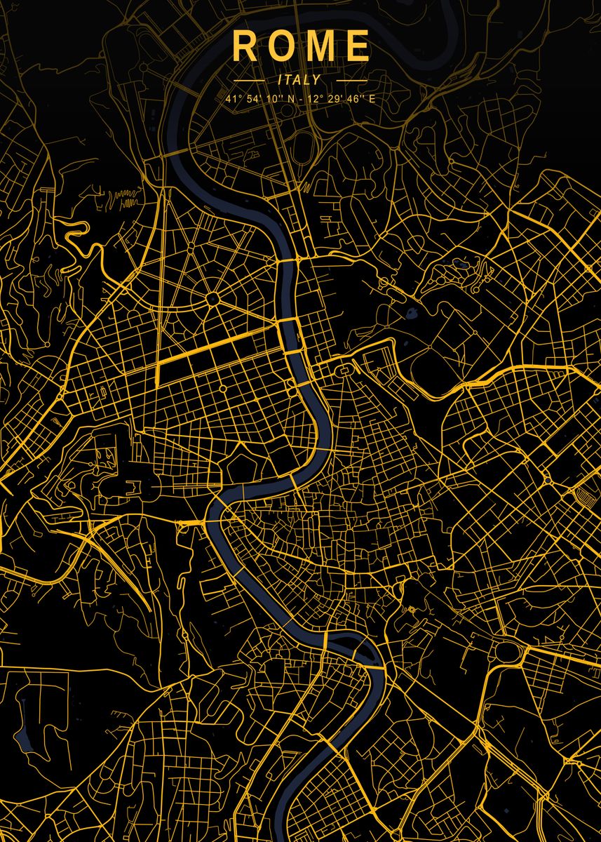 'Rome Golden City Map' Poster, picture, metal print, paint by ...