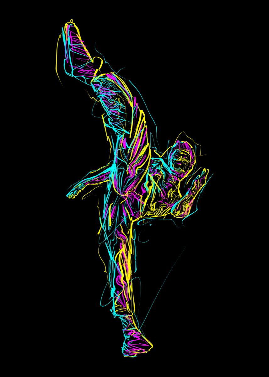 'Neon Martial Arts Kick' Poster, picture, metal print, paint by Izmo ...
