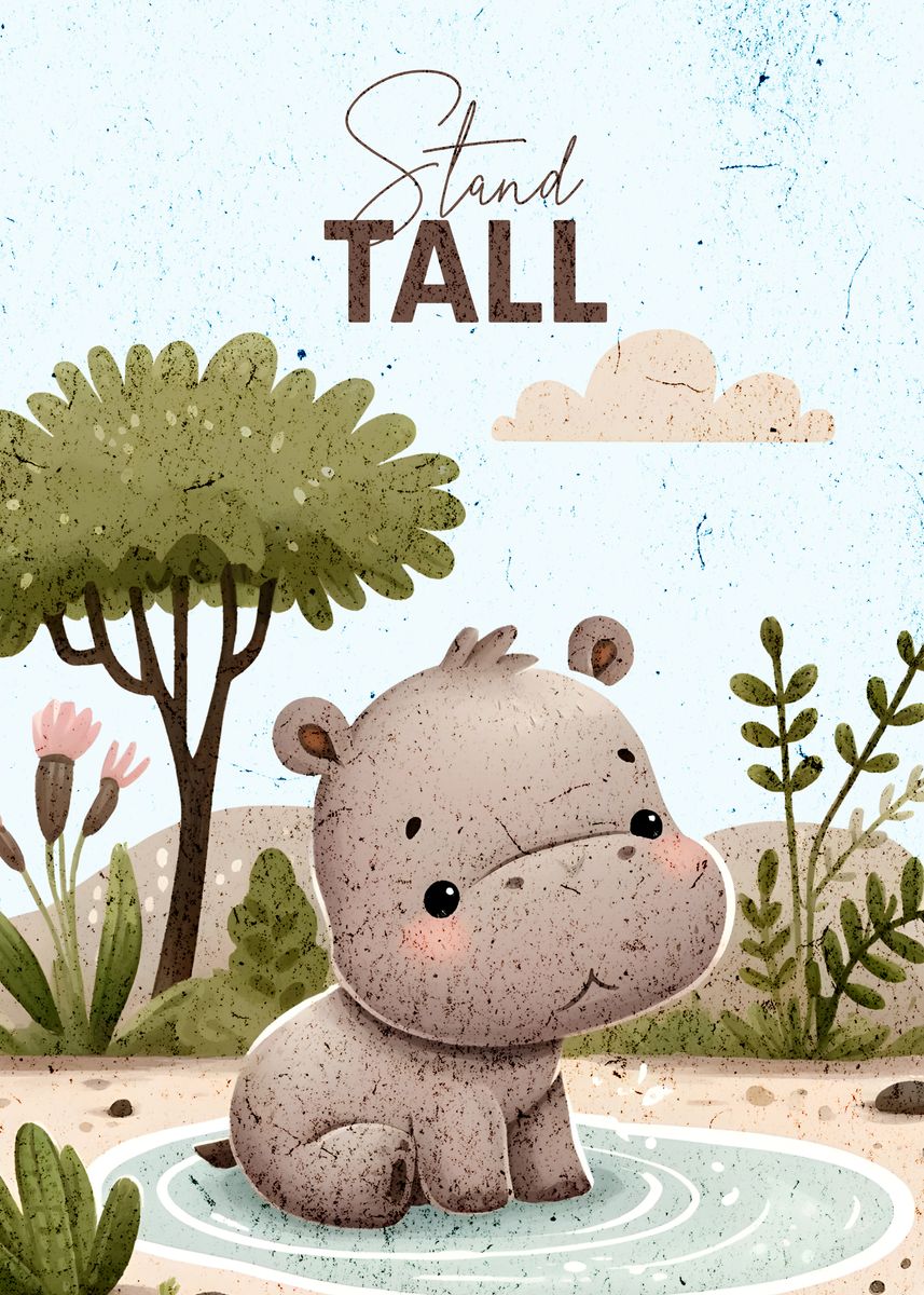 'Cute Hippo Illustration' Poster, picture, metal print, paint by Quirky ...