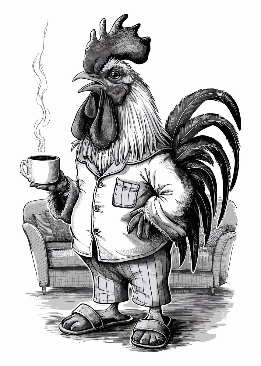 'Rooster in Pajamas' Poster, picture, metal print, paint by Mementomint ...