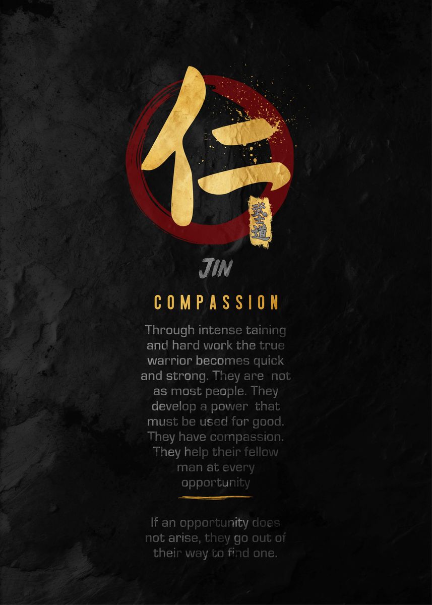 'Jin: Compassion Kanji' Poster, picture, metal print, paint by Lowpoly ...