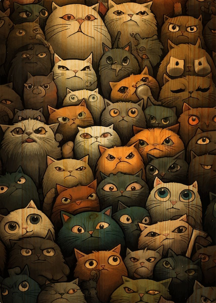 'Cat Crowd' Poster, picture, metal print, paint by benyok 86 | Displate