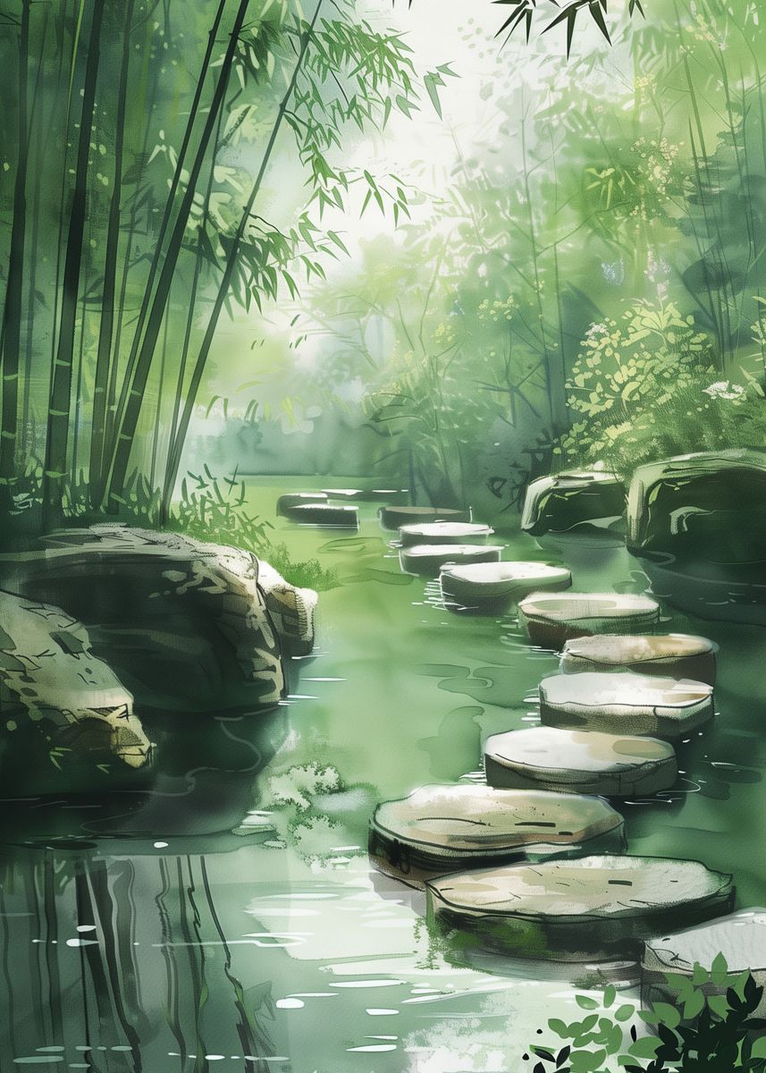 'Zen Garden Path' Poster, picture, metal print, paint by indra shakya ...