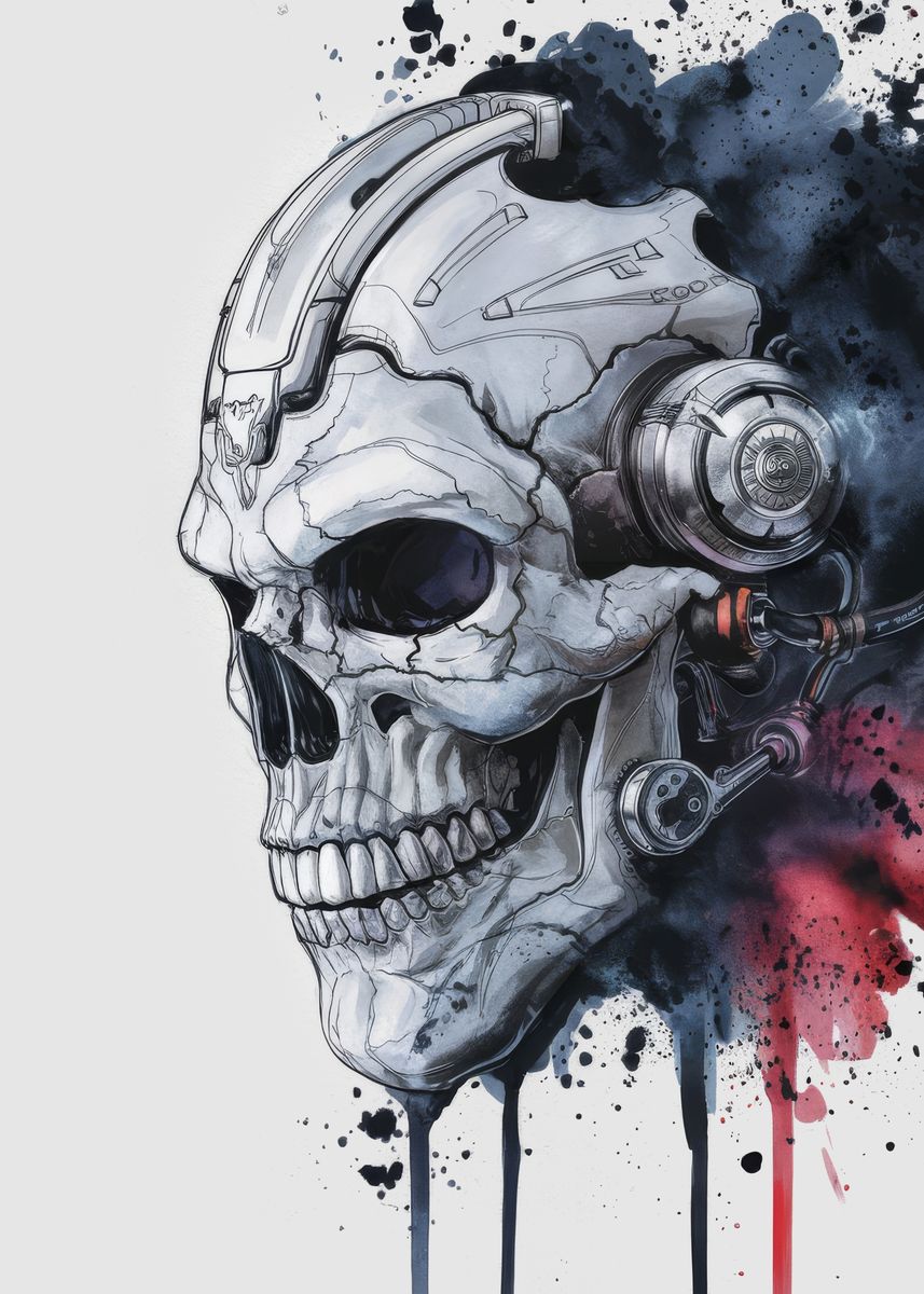 'Cybernetic Skull Art' Poster, picture, metal print, paint by ...