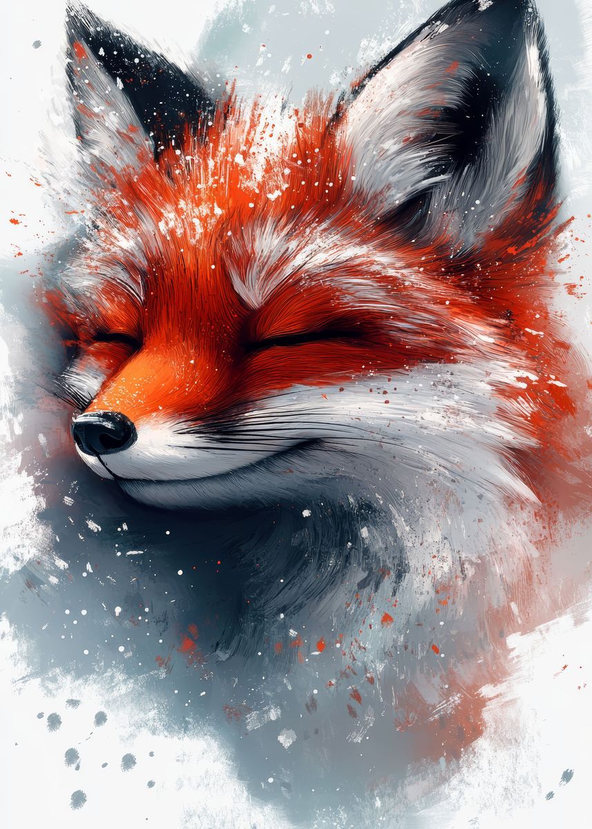 'Smiling Fox Portrait snowy' Poster, picture, metal print, paint by ...