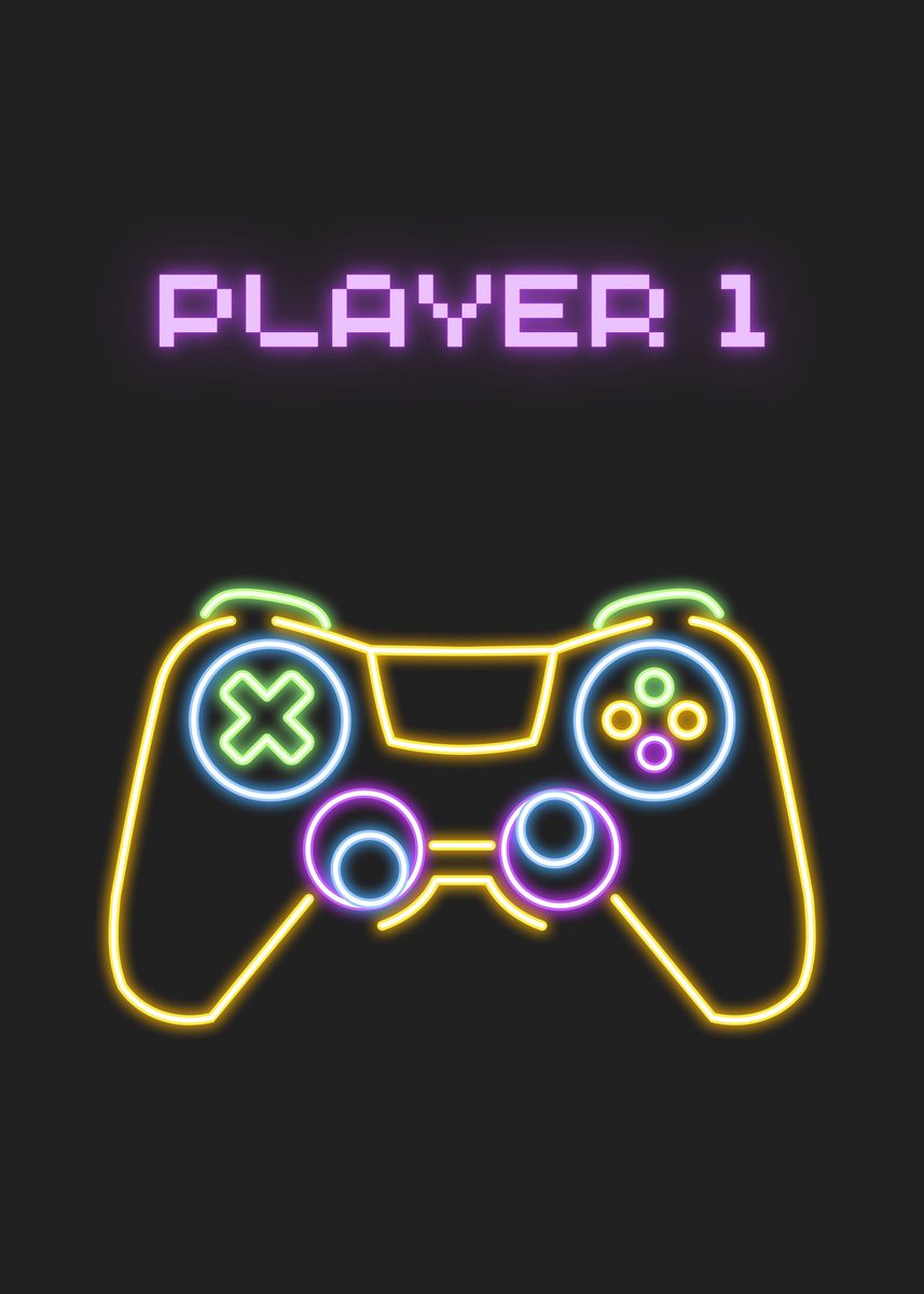 'Neon Gamer player 1' Poster, picture, metal print, paint by Nandita ...