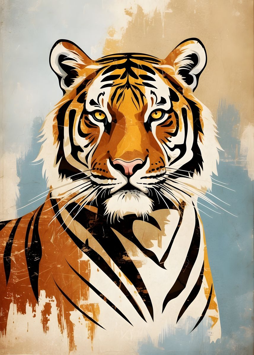 'Vintage Abstract Tiger Portrait' Poster, picture, metal print, paint ...