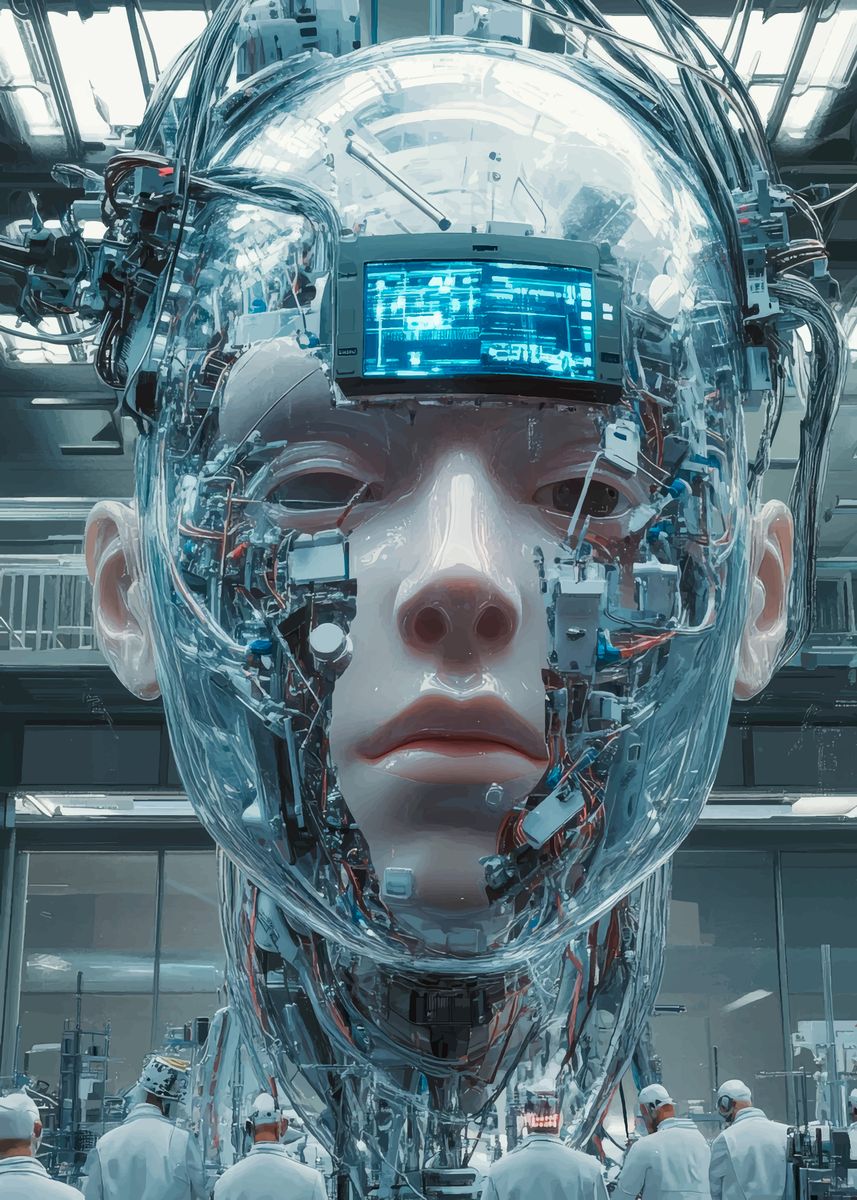 'Cyborg Head in Factory' Poster, picture, metal print, paint by | Displate