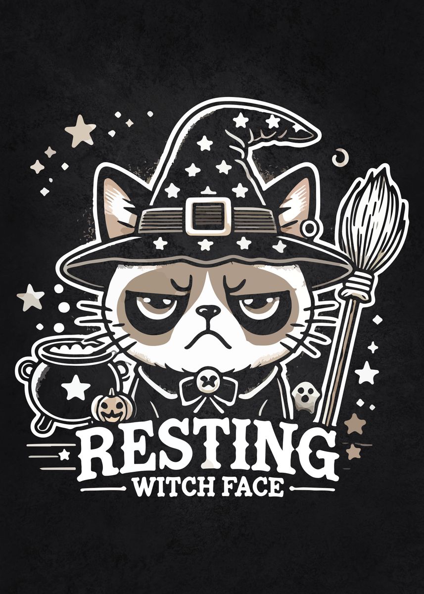 'Resting Witch Face - Funny Grumpy Cat Halloween Witch' Poster, picture ...