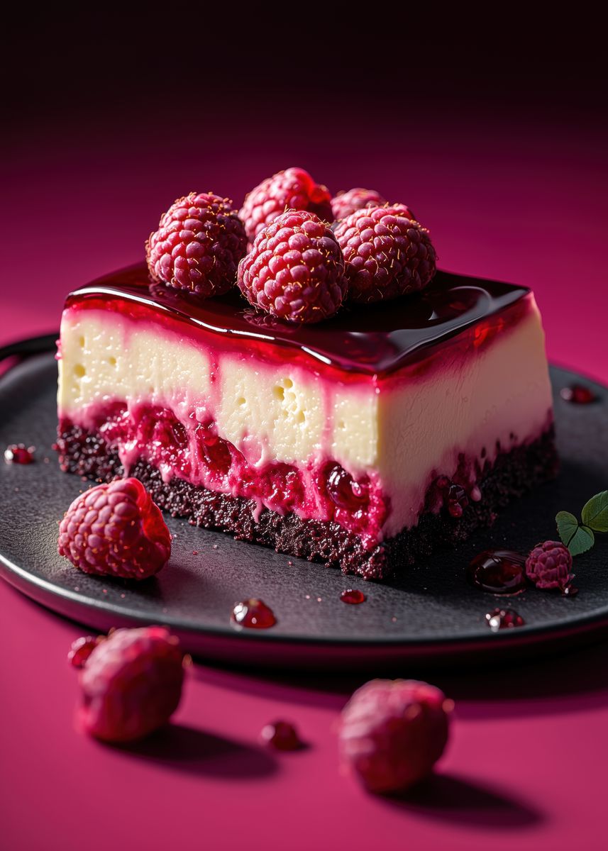 'Raspberry Cheesecake Slice' Poster, picture, metal print, paint by ...